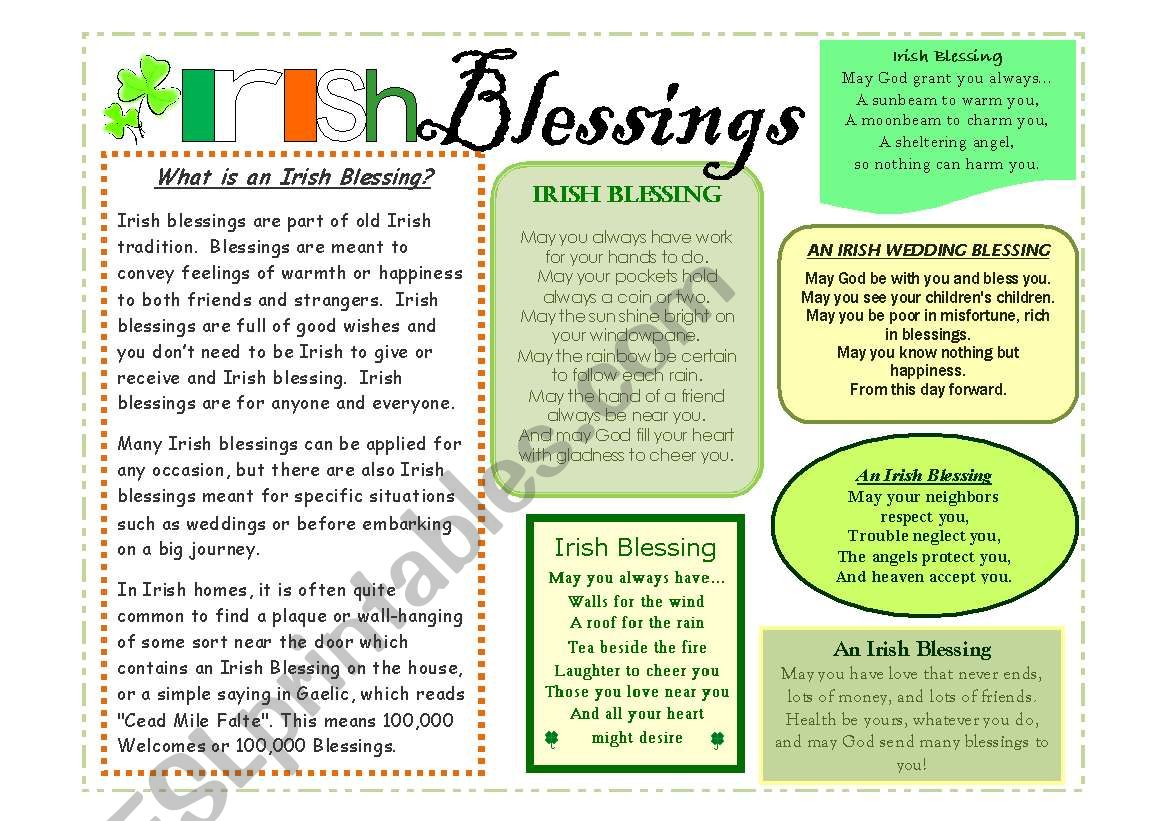 CONVERSATION Starter : St. Patrick´s Day : Irish blessings [1 page ...